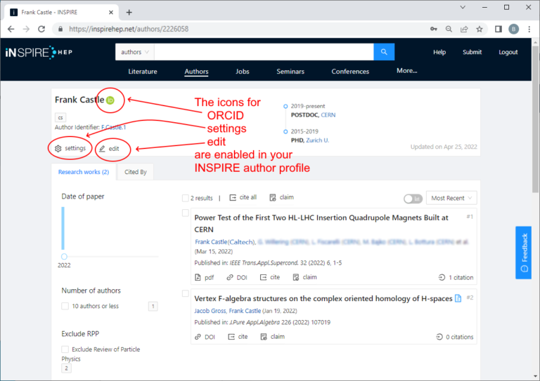Create an INSPIRE author profile – INSPIRE help